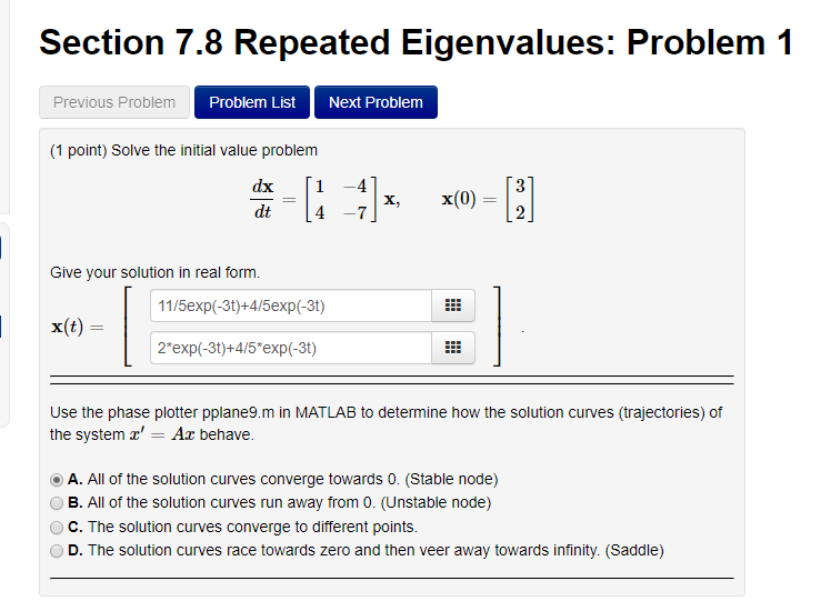 Solved Section 7.8 Repeated Eigenvalues: Problem 1 Problem | Chegg.com