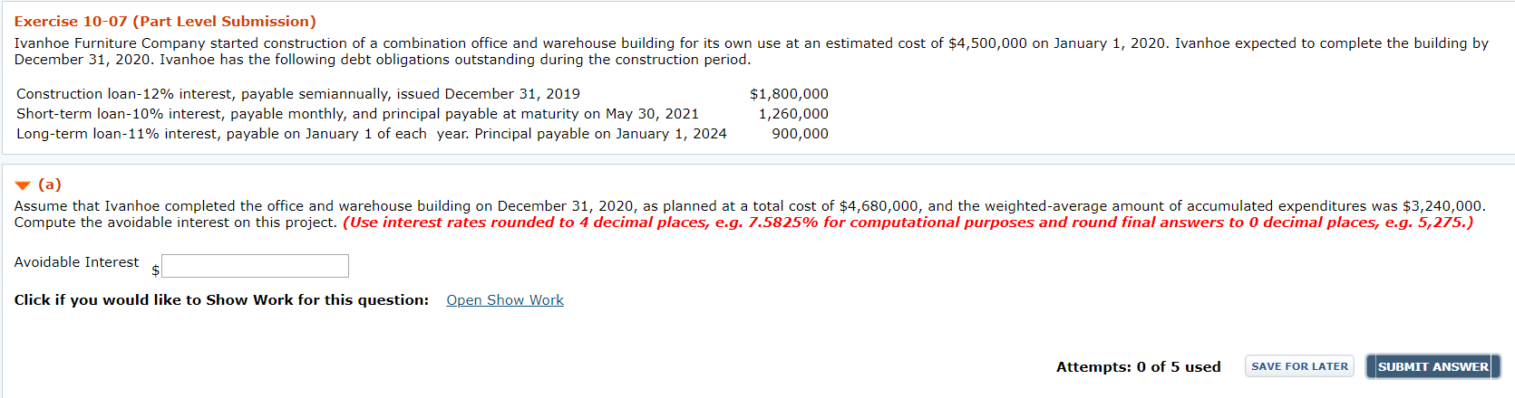 Solved Exercise 10-07 (Part Level Submission) Ivanhoe | Chegg.com