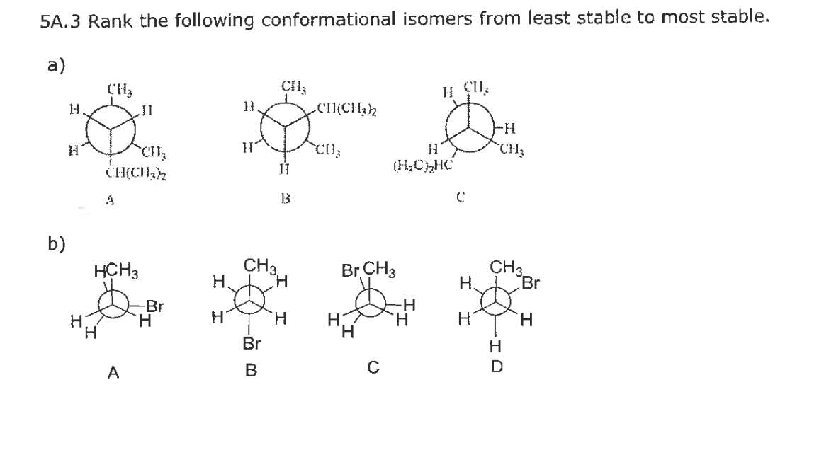 Solved 5A. 3 Rank the following conformational isomers from | Chegg.com