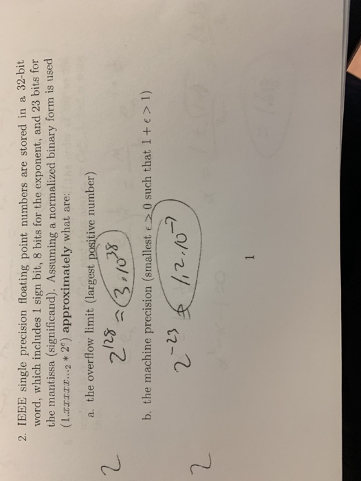 Solved 2. IEEE single precision floating point numbers are | Chegg.com