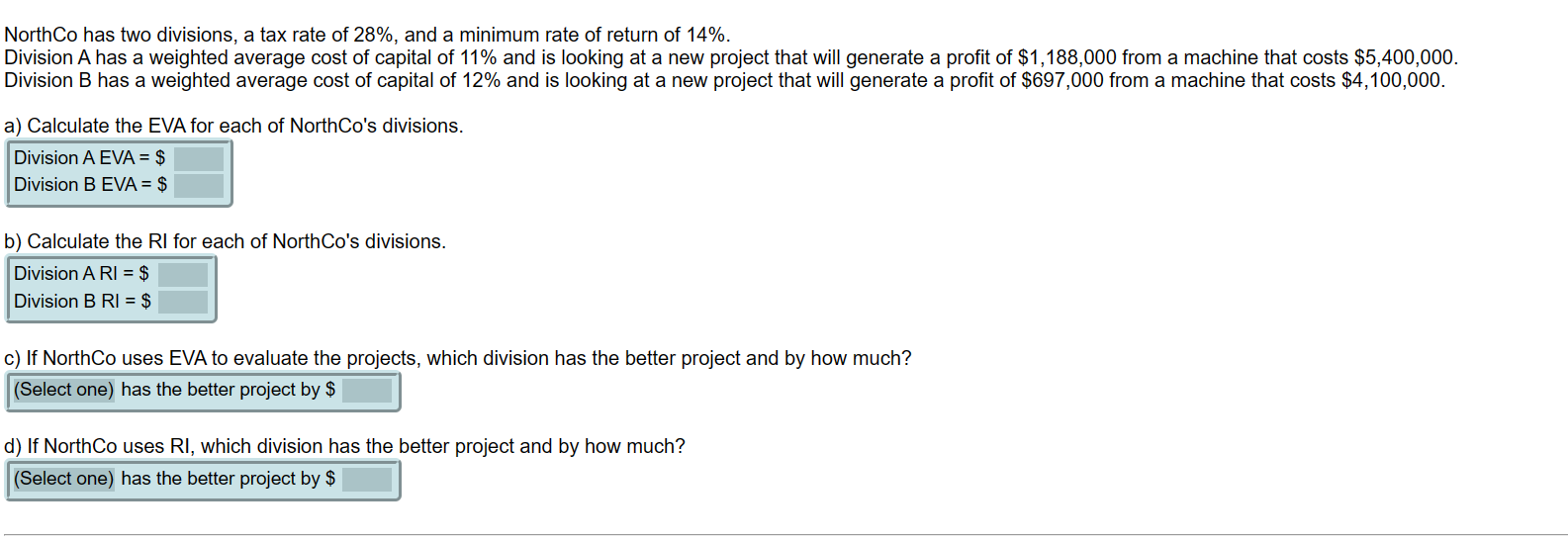 Solved NorthCo has two divisions, a tax rate of 28%, and a | Chegg.com