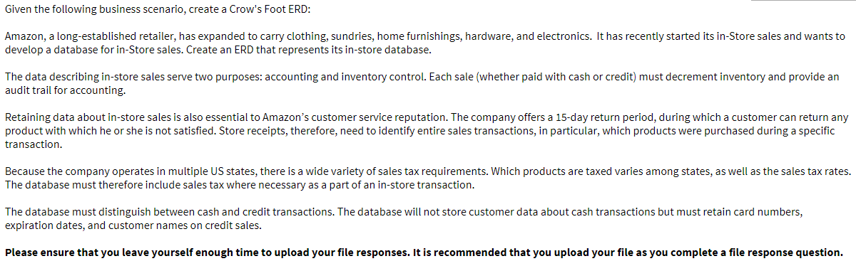 Solved Given the following business scenario, create a | Chegg.com