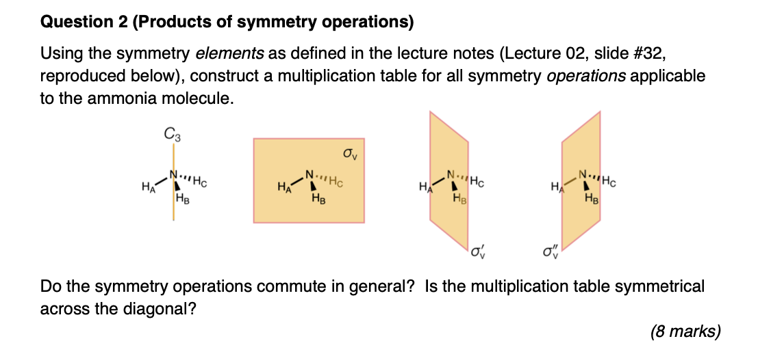 Solved Question 2 (Products of symmetry operations) Using | Chegg.com