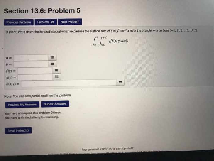 Solved Section 13.6: Problem 5 Previous Problem Problem List | Chegg.com