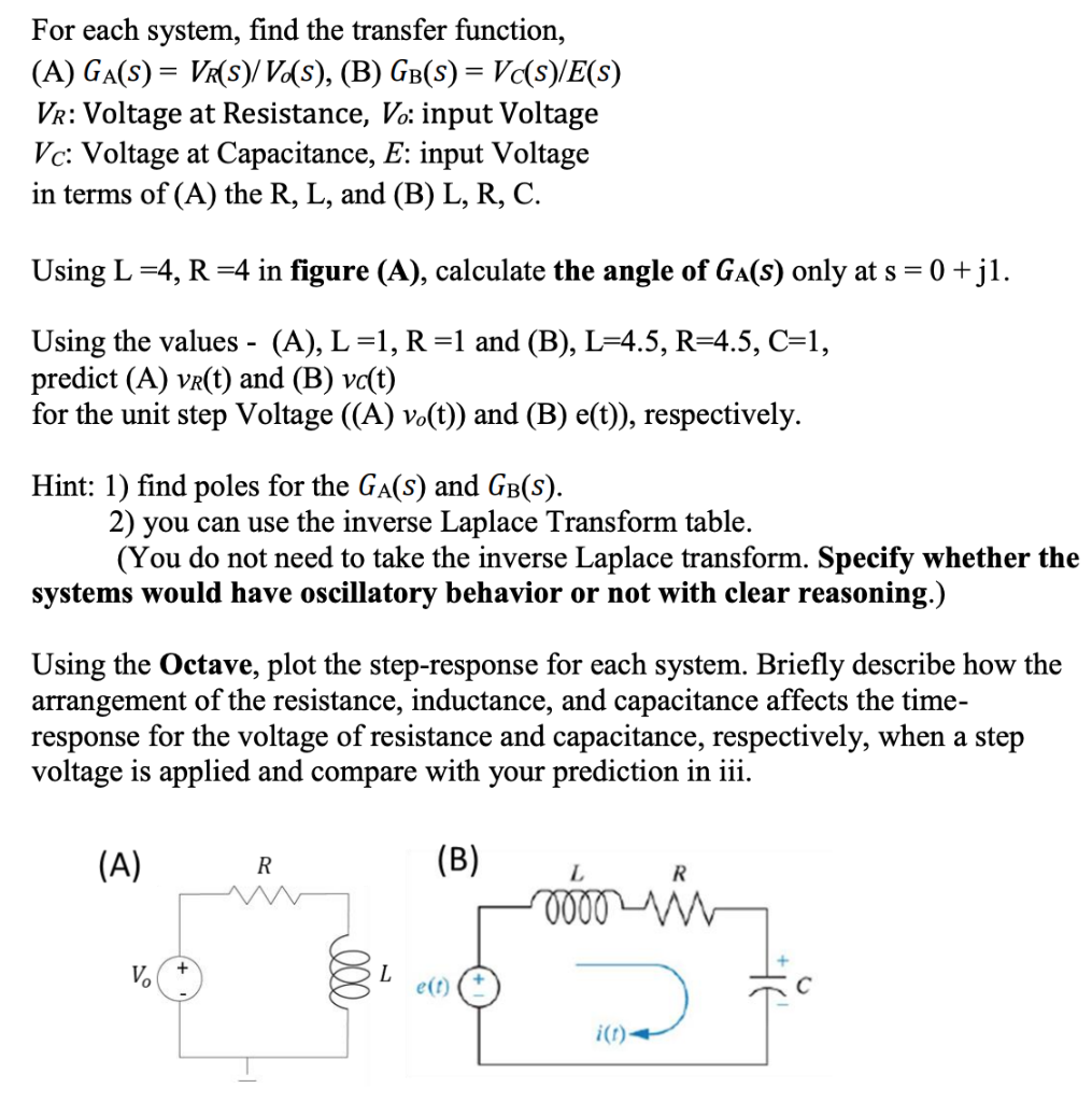 Solved = For each system, find the transfer function, (A) | Chegg.com