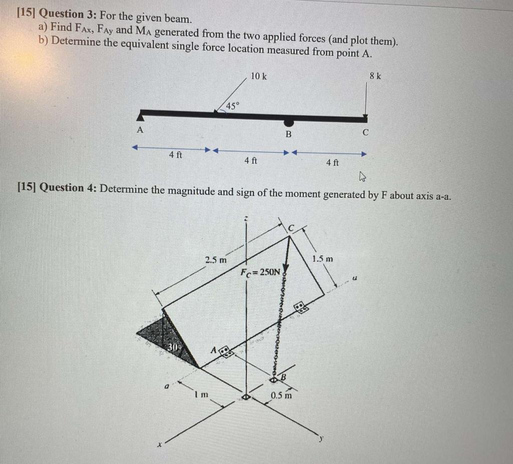 Solved [15] Question 3: For the given beam. a) Find Fax, Fay | Chegg.com