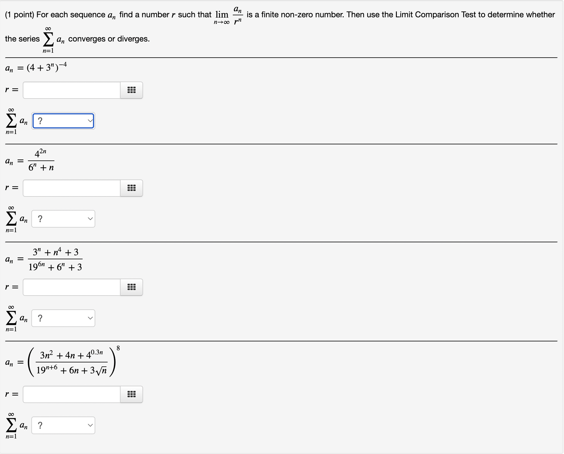 Solved (1 point) For each sequence an find a number r such | Chegg.com