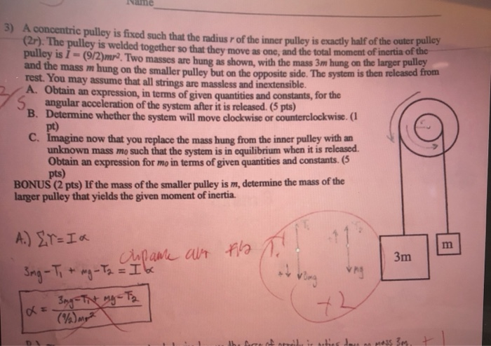 Solved A concentric pulley is fixed such that the radius r | Chegg.com