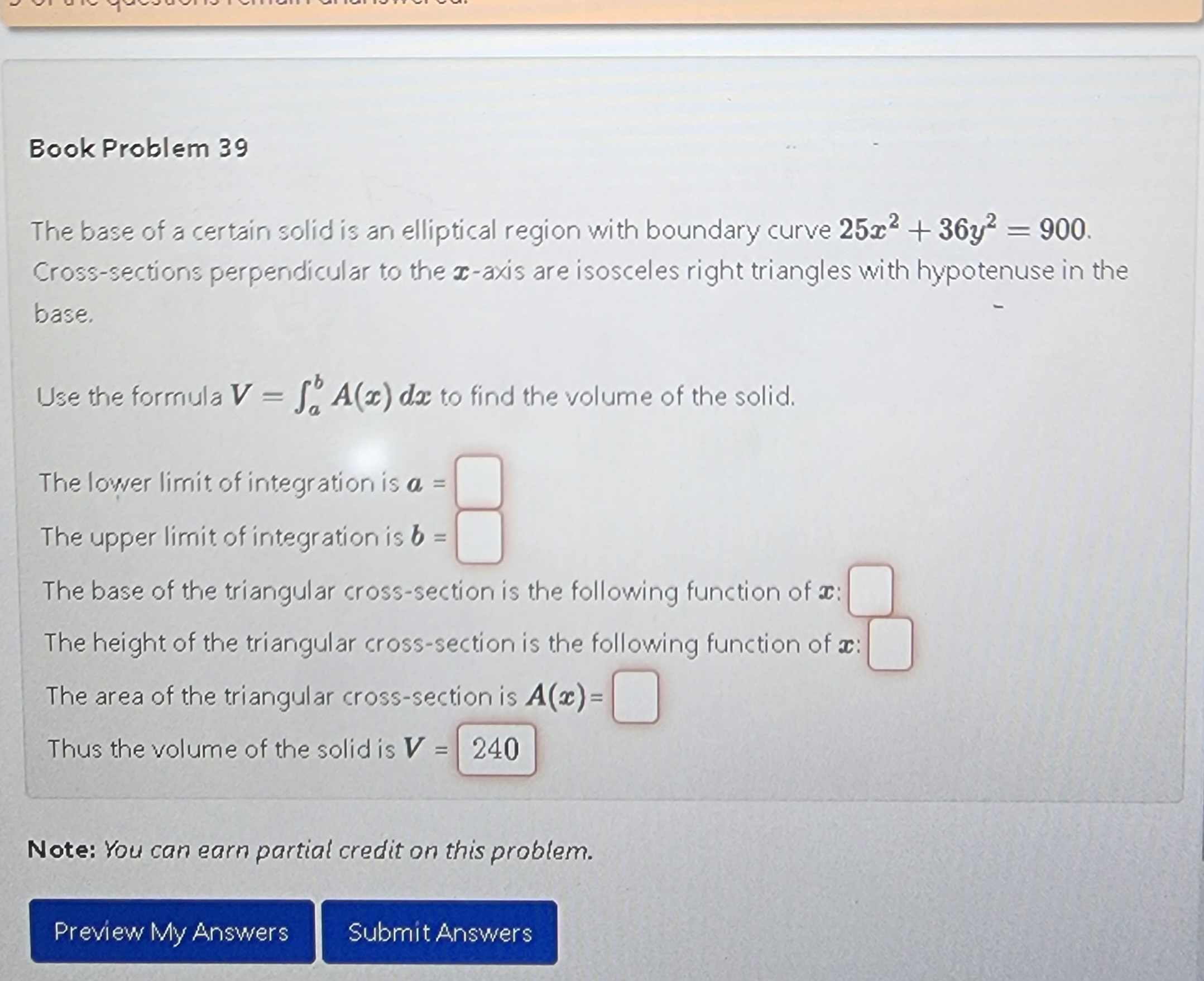 Solved The base of a certain solid is an elliptical region | Chegg.com