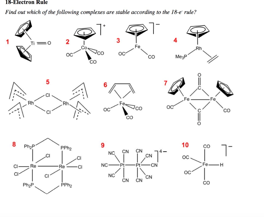 Solved 18-Electron Rule Find out which of the following | Chegg.com