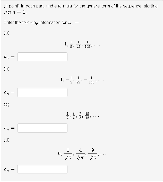 Solved (1 point) In each part, find a formula for the | Chegg.com