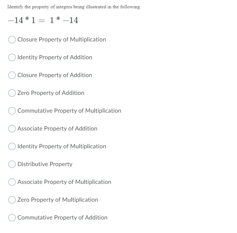 Solved Identify the property of integers being illustrated | Chegg.com