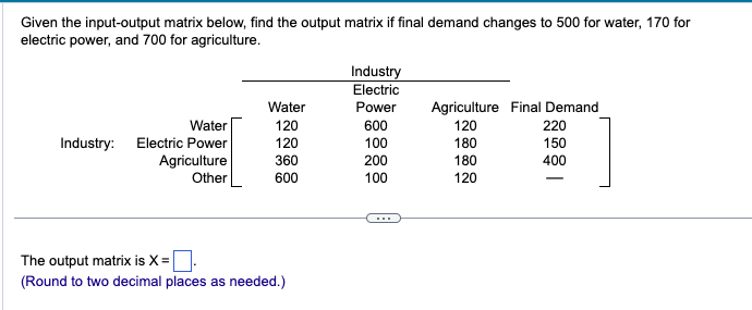 Solved Given the input-output matrix below, find the output | Chegg.com