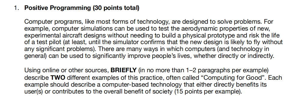 Solved 1. Positive Programming (30 points total) Computer | Chegg.com