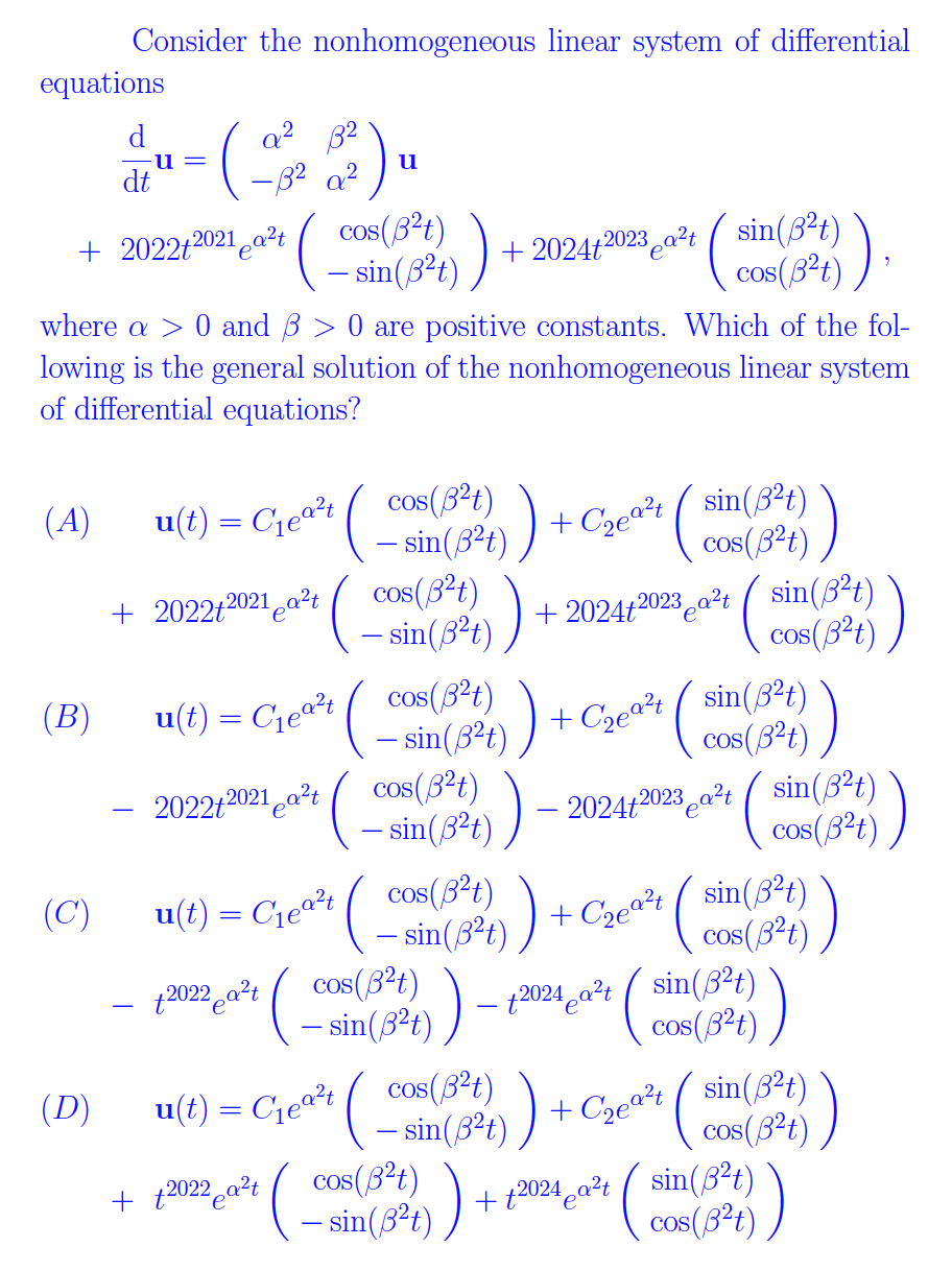 Consider the nonhomogeneous linear system of | Chegg.com