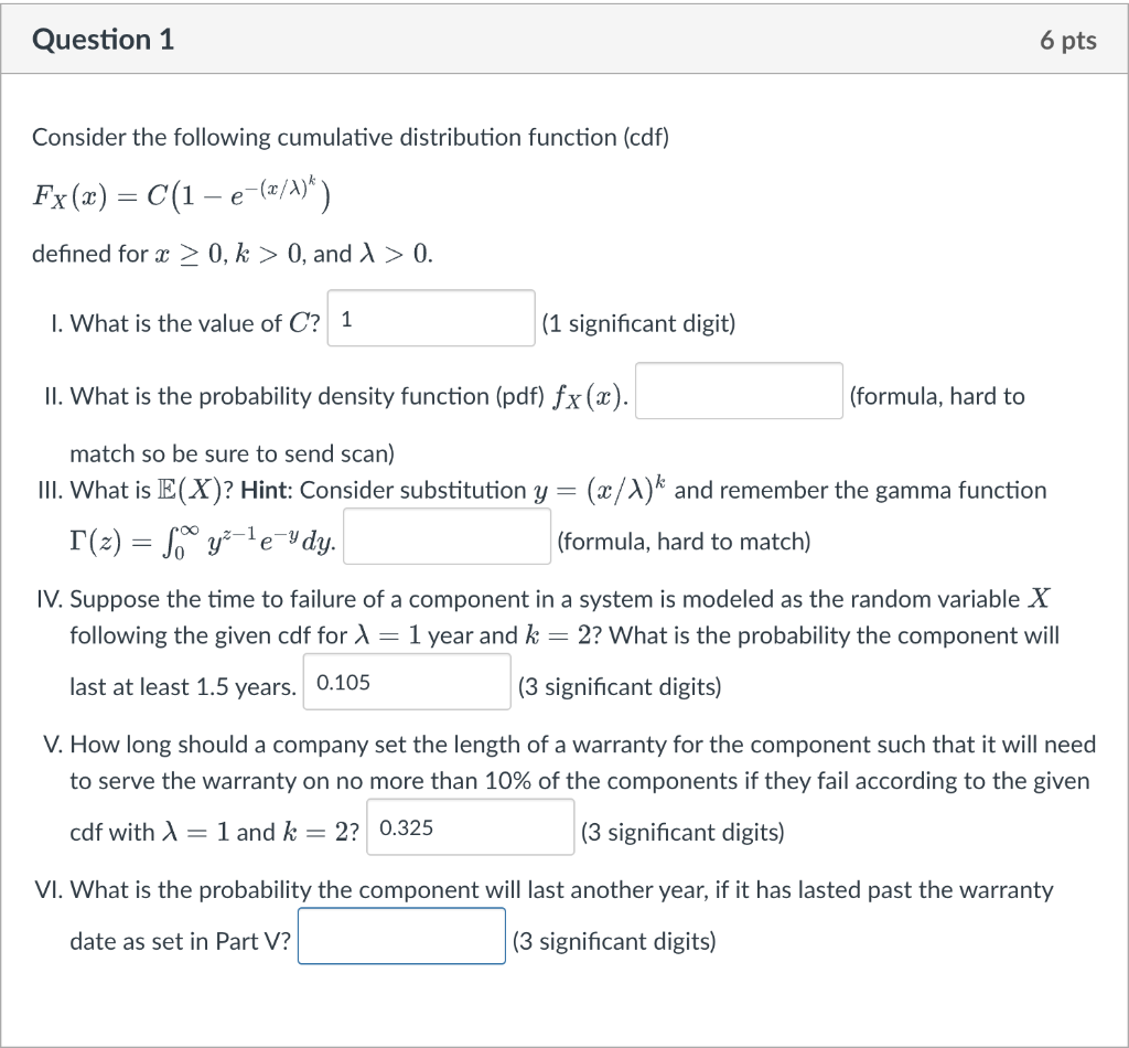 Solved Consider the following cumulative distribution | Chegg.com