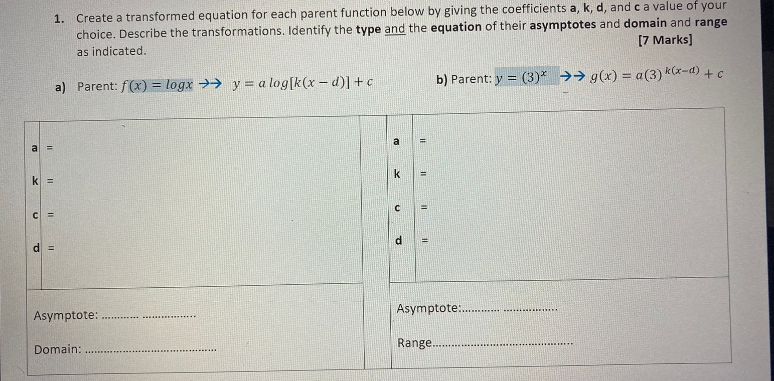 Solved 1. Create a transformed equation for each parent | Chegg.com