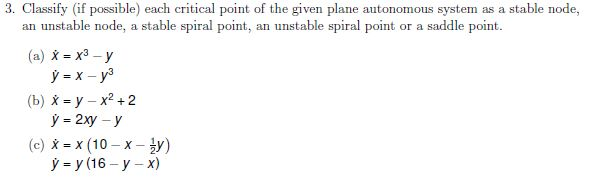 Solved 3. Classify (if possible) each critical point of the | Chegg.com
