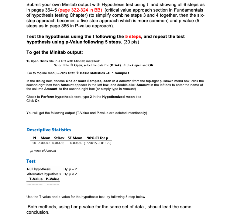 Solved Submit your own Minitab output with Hypothesis test | Chegg.com