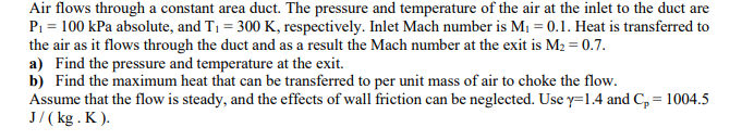 Solved Air flows through a constant area duct. The pressure | Chegg.com