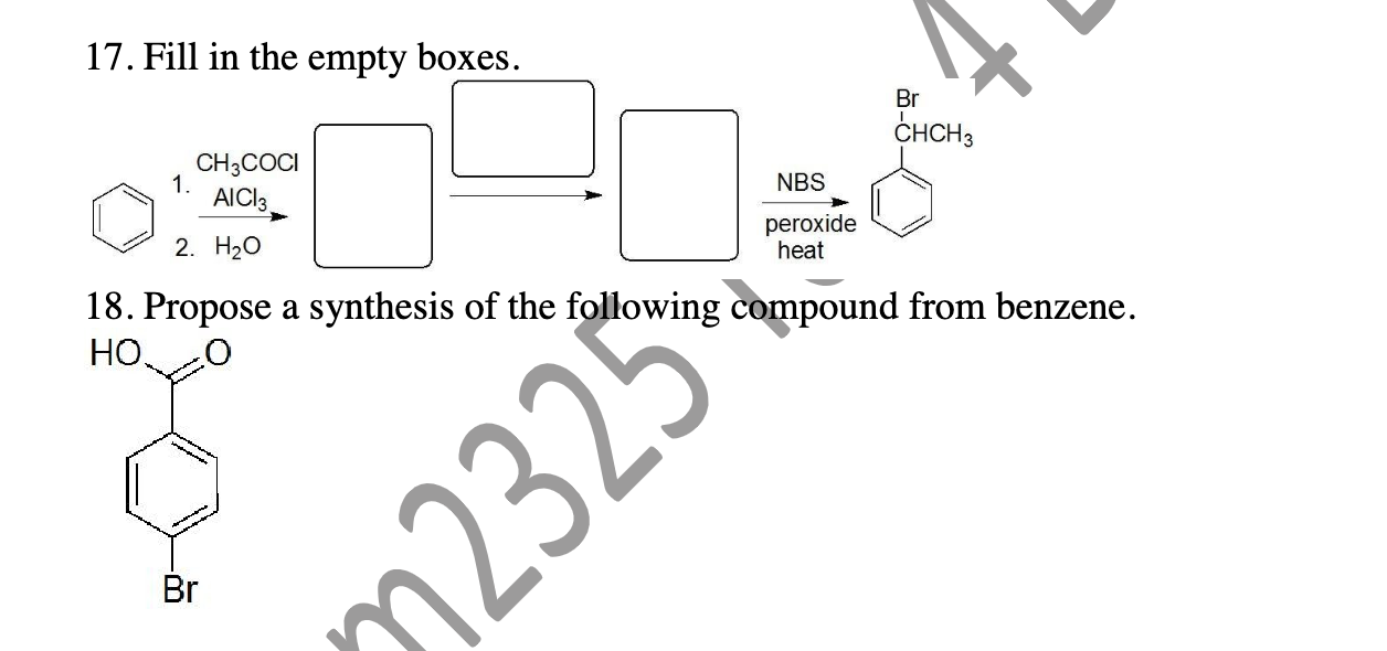 Solved 17. Fill in the empty boxes. 18. Propose a synthesis | Chegg.com