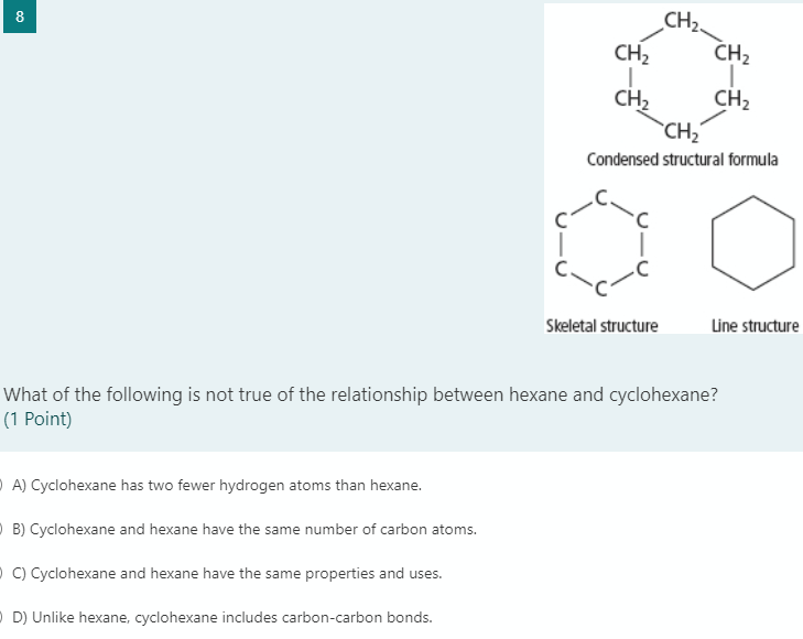 Solved 8 CH2 CH2 CH2 CH2 CH2 CH2 Condensed structural | Chegg.com