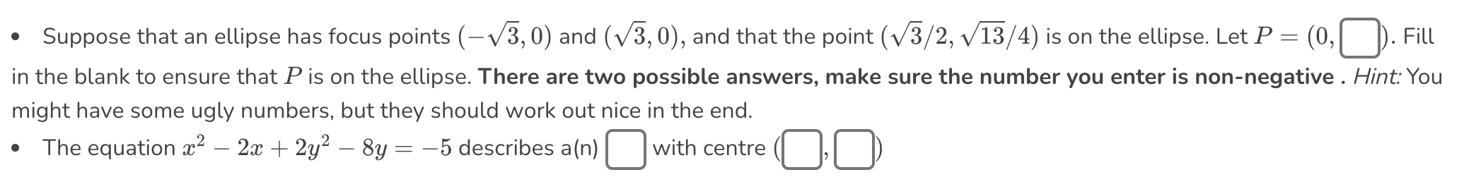Solved Suppose that an ellipse has focus points (-32,0) ﻿and | Chegg.com