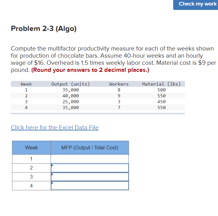 Solved Problem 2-3 (Algo)Compute the multifactor | Chegg.com