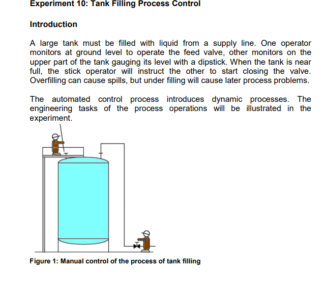 Experiment 10: Tank Filling Process Control | Chegg.com