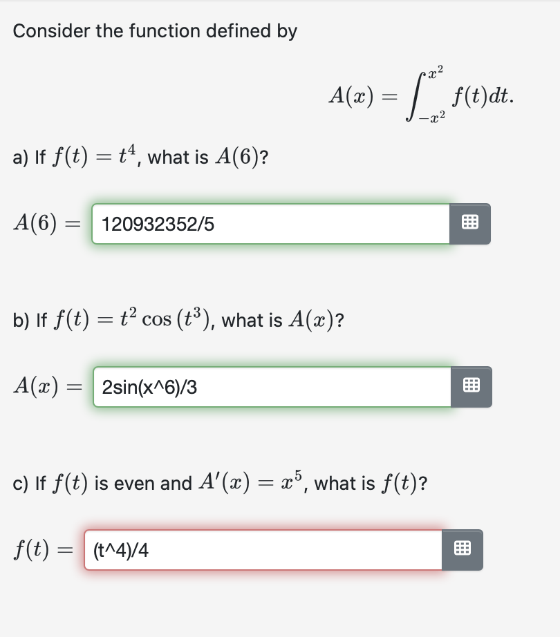 Solved Consider the function defined by A(x)=∫−x2x2f(t)dt a) | Chegg.com