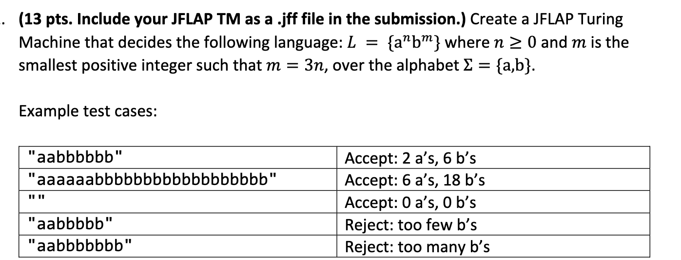 Solved (13 pts. Include your JFLAP TM as a .jff file in the | Chegg.com