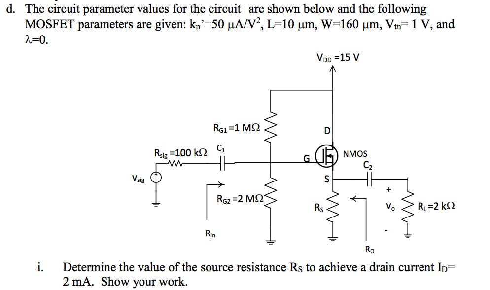 Solved d. The circuit parameter values for the circuit are | Chegg.com
