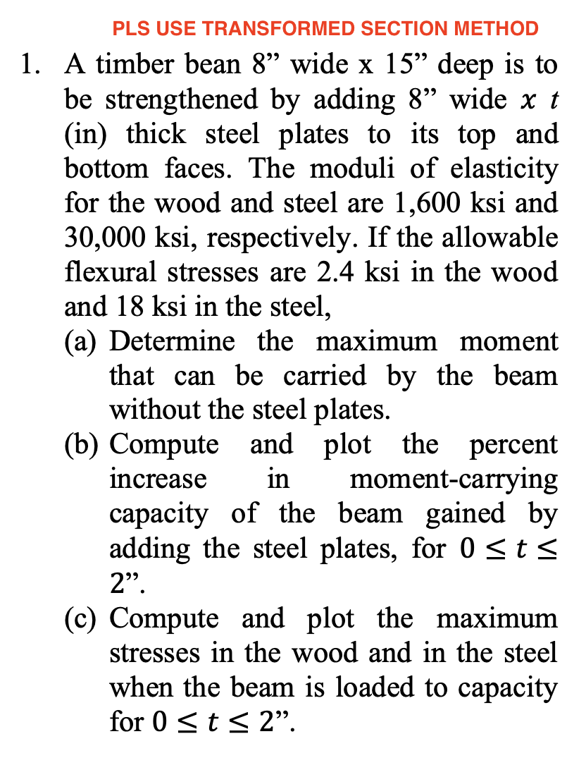 Solved PLS USE TRANSFORMED SECTION METHOD A timber bean 8′′ | Chegg.com