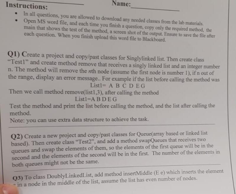 Solved Name: Instructions: In all questions, you are allowed | Chegg.com