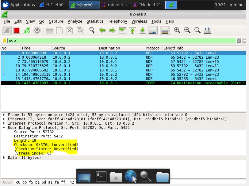 Choose the first UDP packet in h2’s capture, | Chegg.com