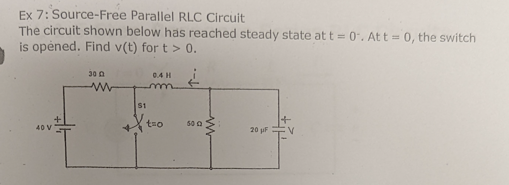 Solved Ex 7: Source-Free Parallel RLC Circuit The circuit | Chegg.com