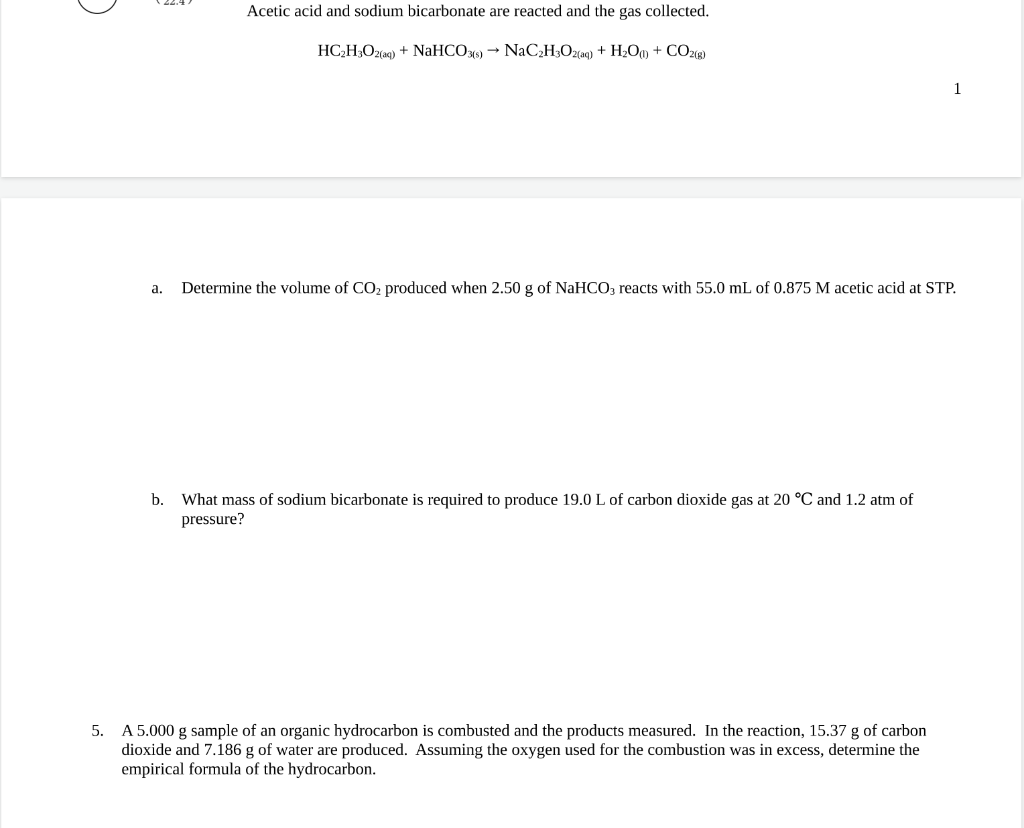 Solved Acetic acid and sodium bicarbonate are reacted and | Chegg.com