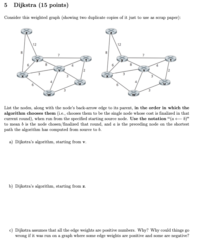 Solved 5 Dijkstra (15 points) Consider this weighted graph | Chegg.com