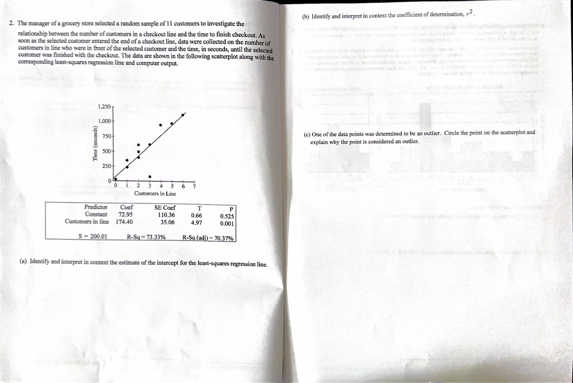 (b) Identify and interpret in context the coefficient | Chegg.com