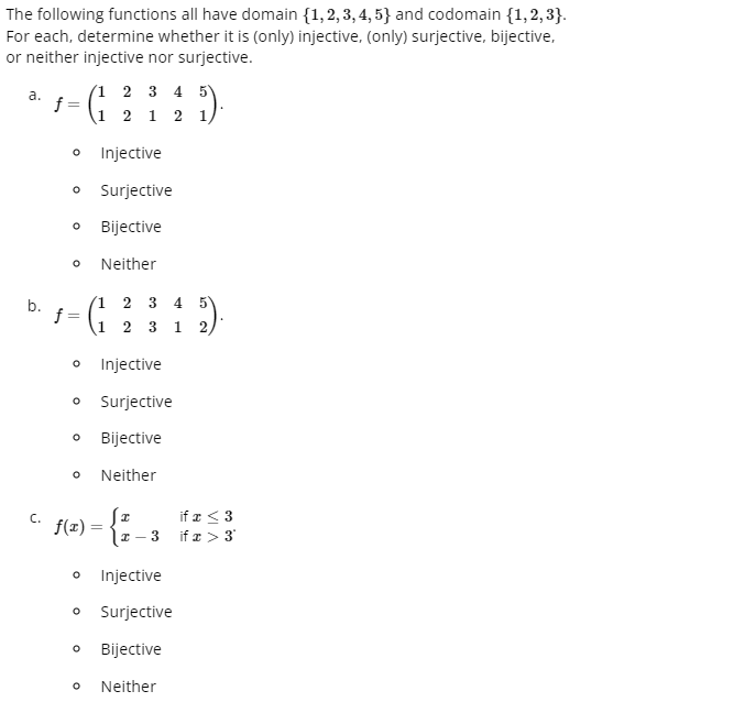Solved The following functions all have domain {1,2,3,4,5} | Chegg.com