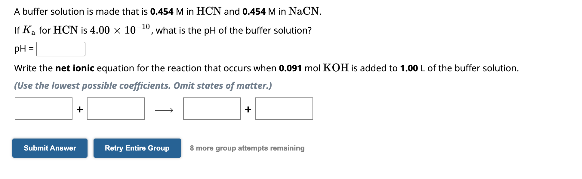 Solved A buffer solution is made that is 0.454M in HCN and | Chegg.com