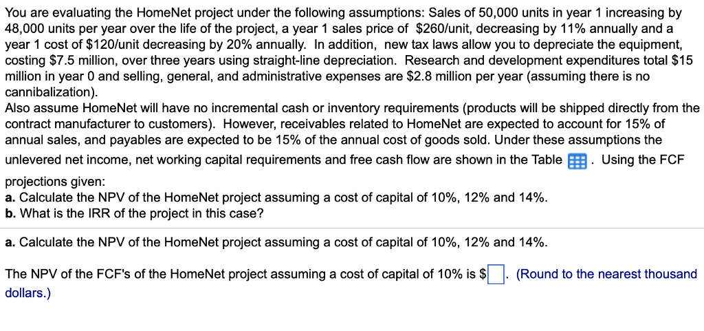 Solved You are evaluating the HomeNet project under the | Chegg.com