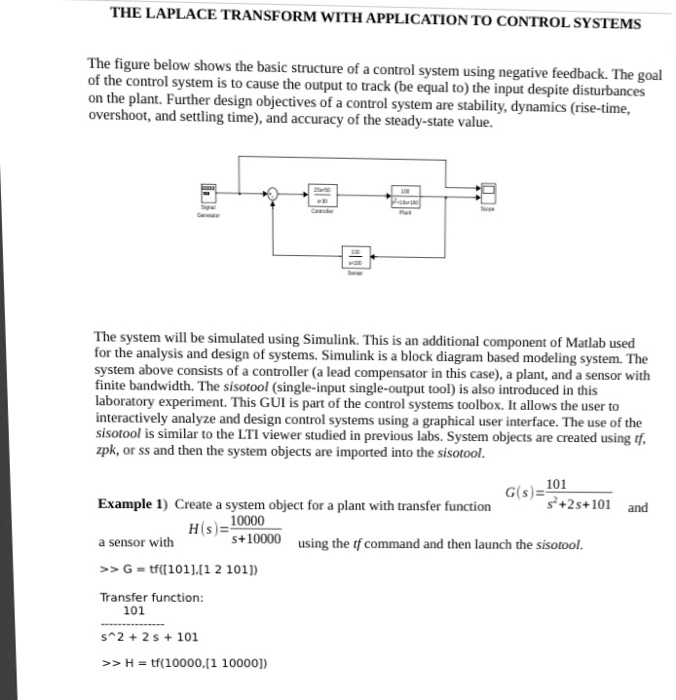 THE LAPLACE TRANSFORM WITH APPLICATION TO CONTROL | Chegg.com
