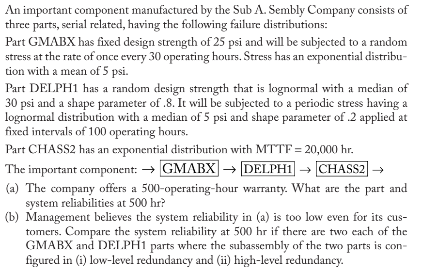 Solved An important component manufactured by the Sub A. | Chegg.com