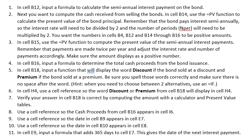Solved 1. In cell B12, input a formula to calculate the | Chegg.com