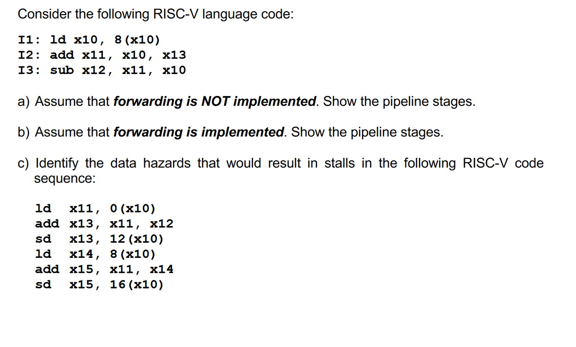 Solved Consider the following RISC-V language code: 11: id | Chegg.com