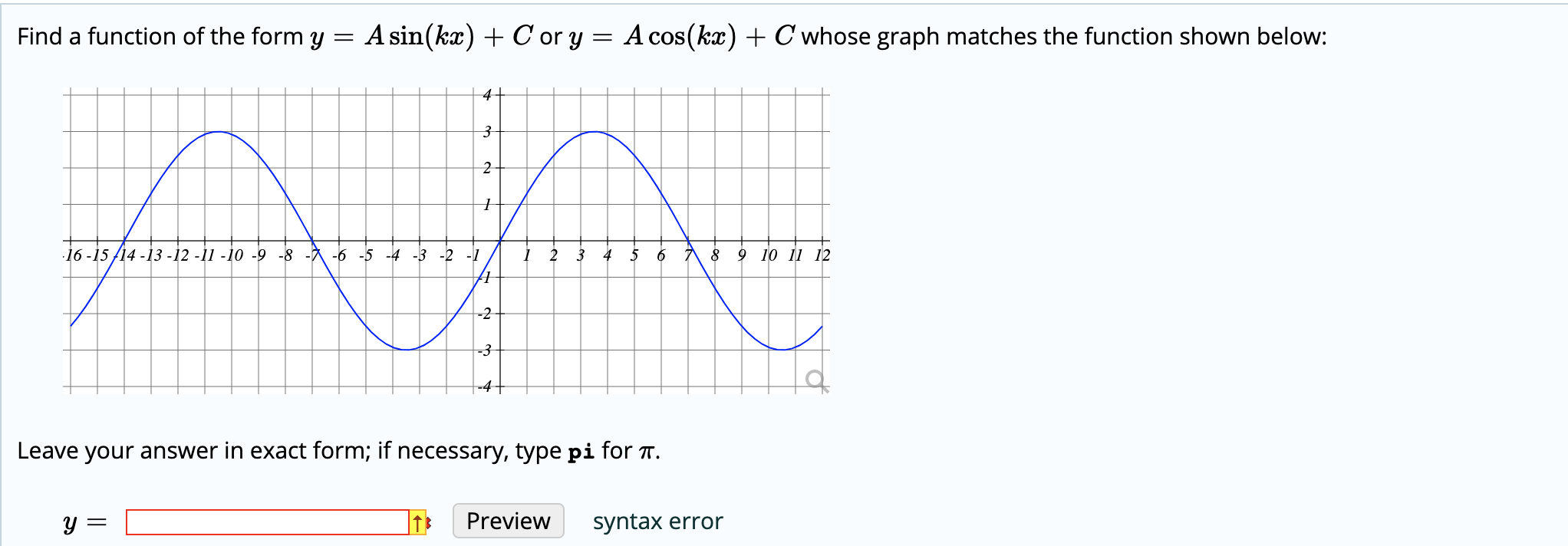Solved Find A Function Of The Form Y A Sin Kx C Or Y