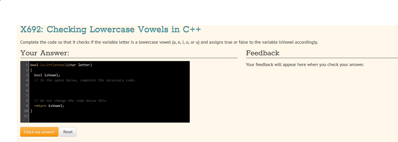 Solved X692: Checking Lowercase Vowels in C++ Complete the | Chegg.com
