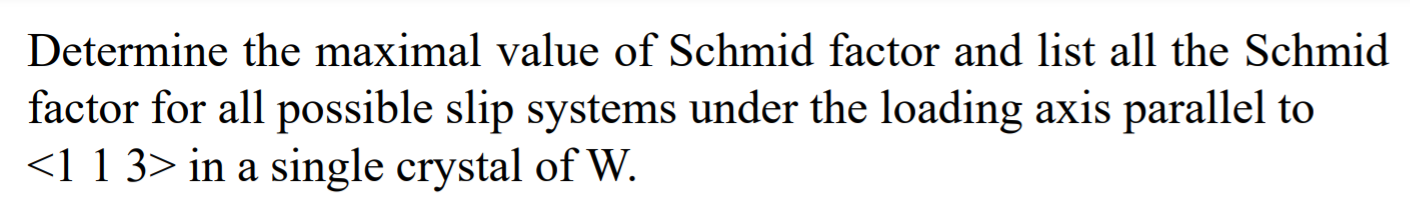Solved Determine the maximal value of Schmid factor and list | Chegg.com