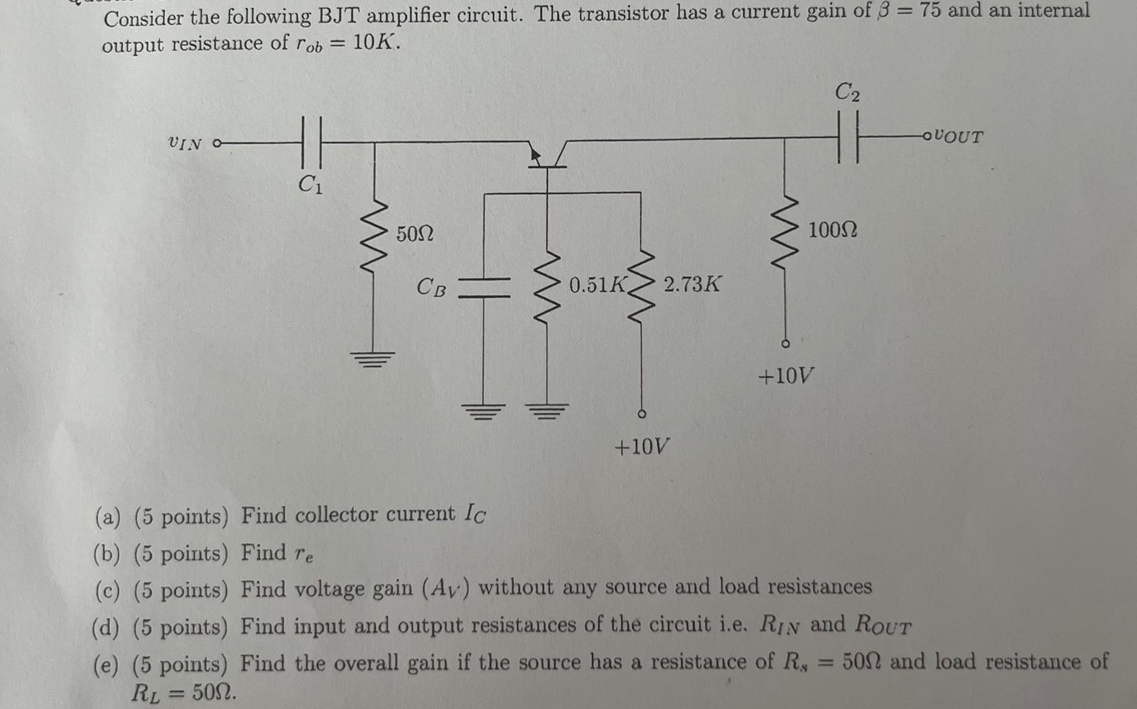 Consider the following BJT amplifier circuit. The | Chegg.com